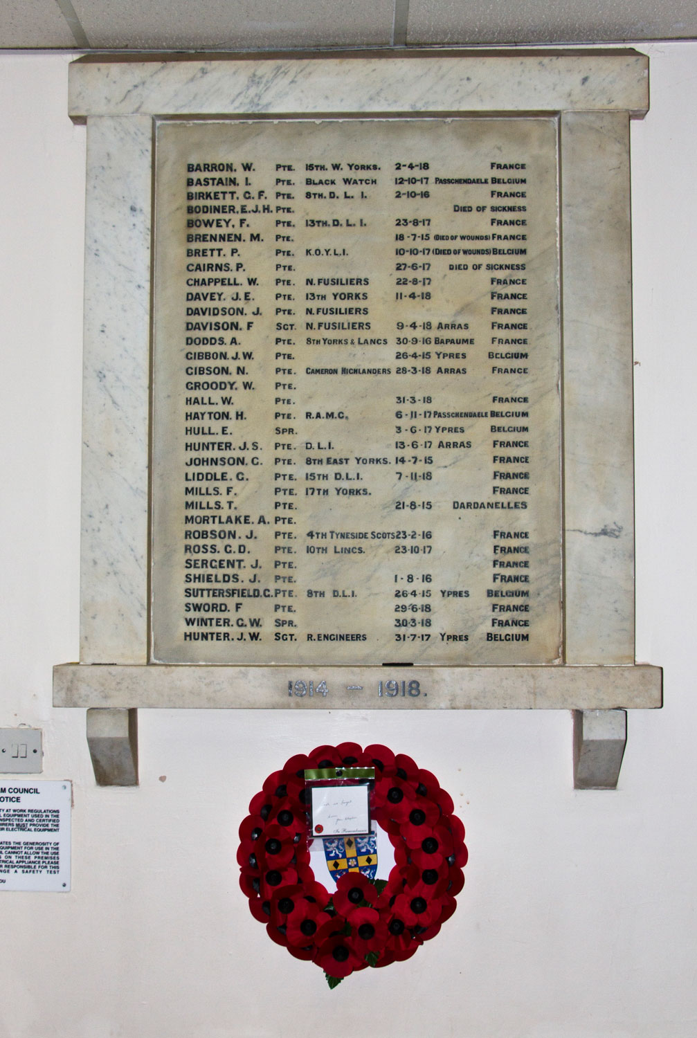 The Yorkshire Regiment, Local War Memorials