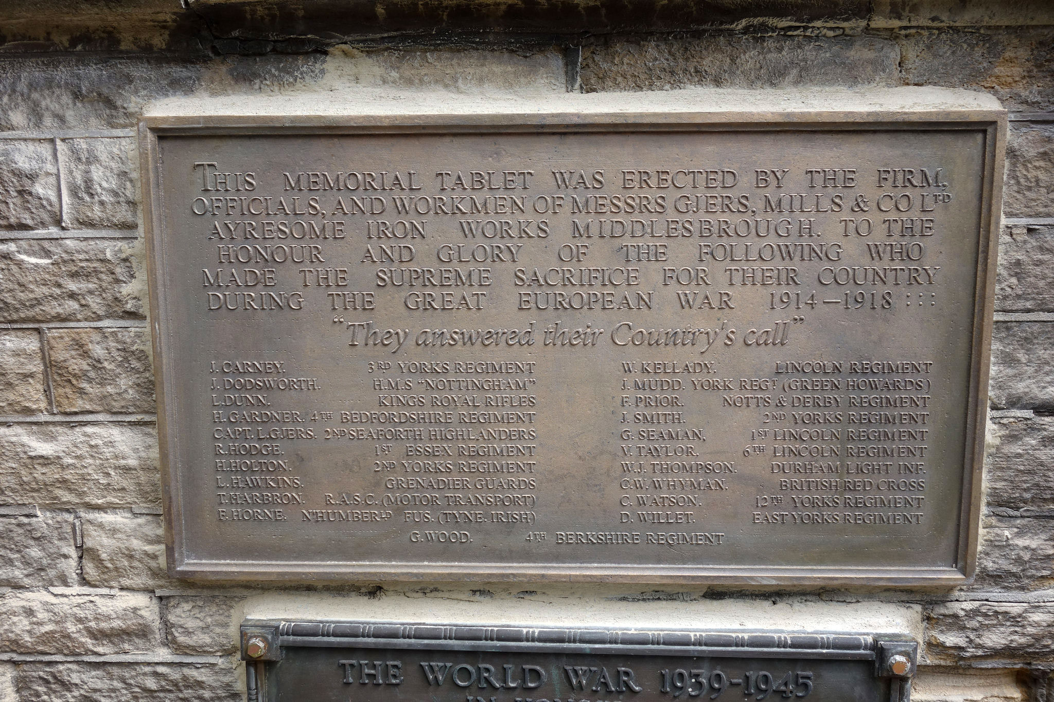 The Yorkshire Regiment, Local War Memorials