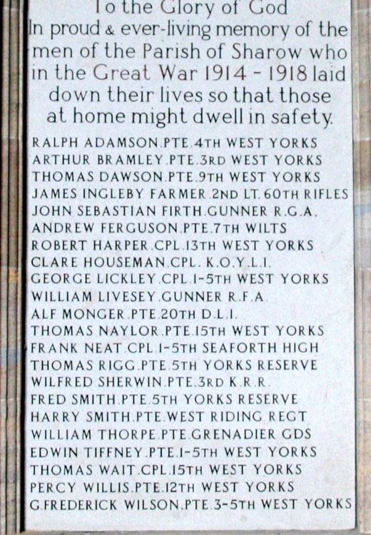 The Yorkshire Regiment, Local War Memorials